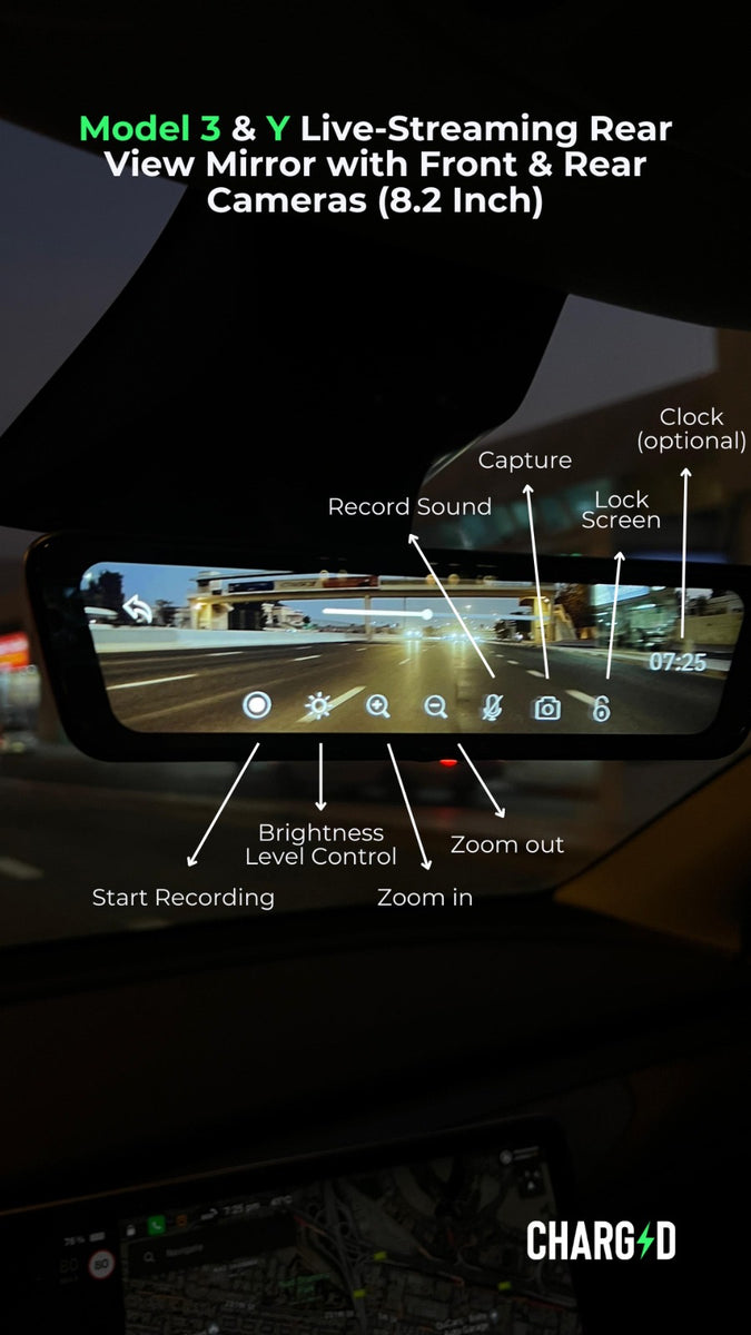Model 3 & Y Live-Streaming Rear View Mirror with Front & Rear Cameras ...